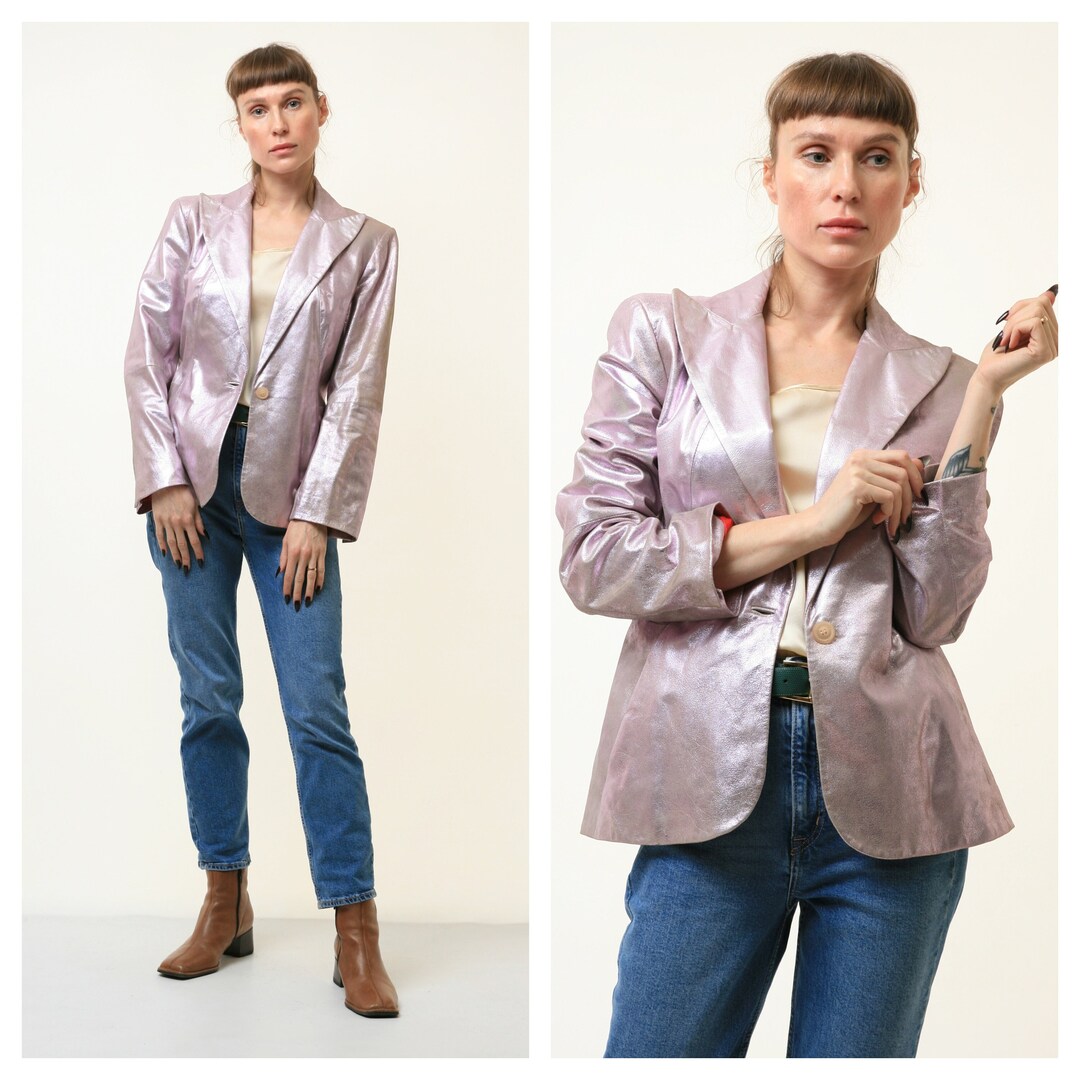 80s Vintage Christian Lacroix Goat Leather Metallic Woman Blazer Size S ...