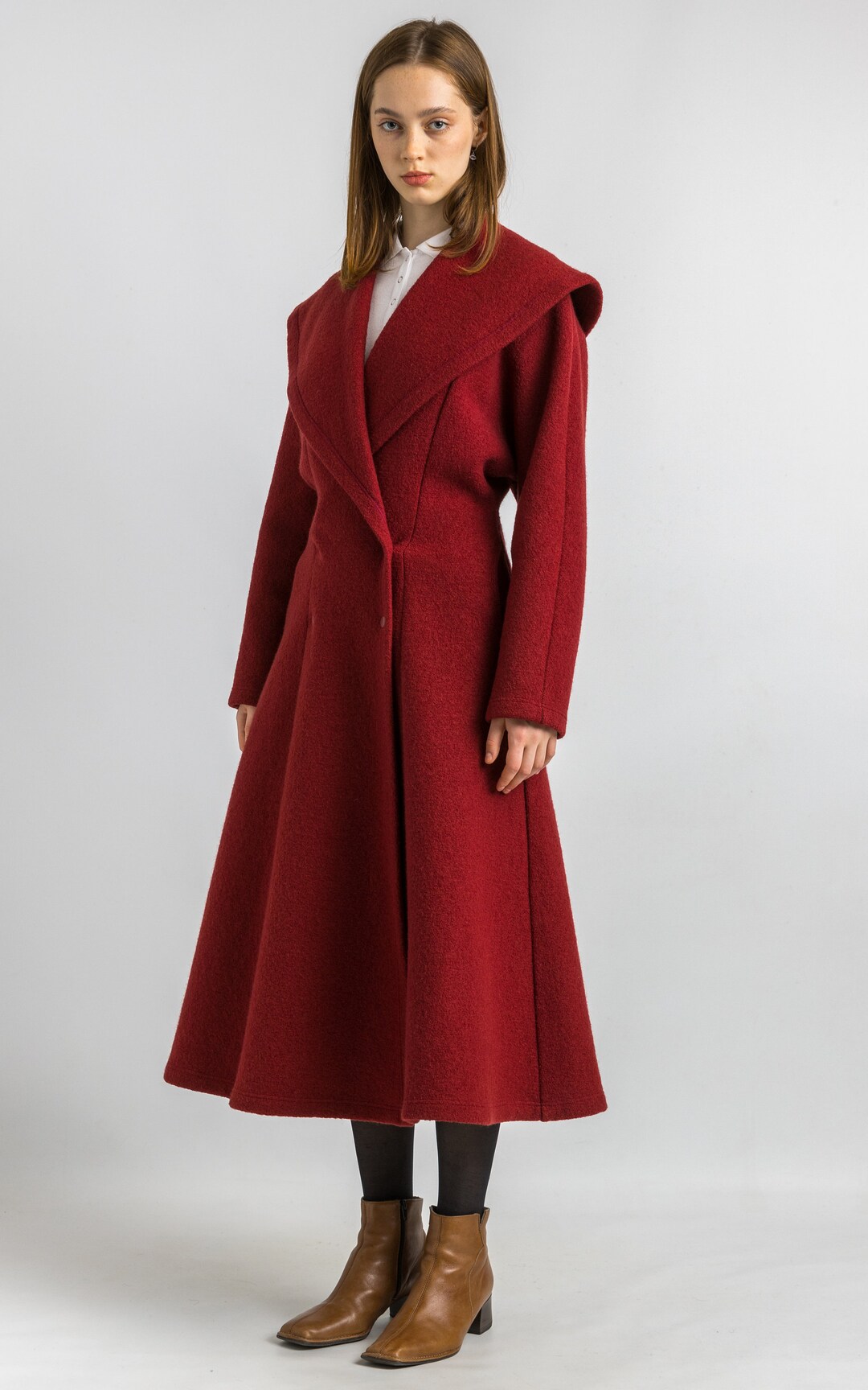Maroon Wool Coat Wool Vintage 70s Winter Coat Longline Women Peacoat ...
