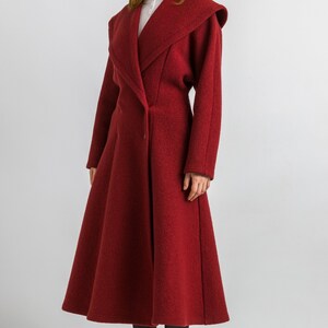 Maroon Wool Coat Wool Vintage 70s Winter Coat Longline Women Peacoat ...