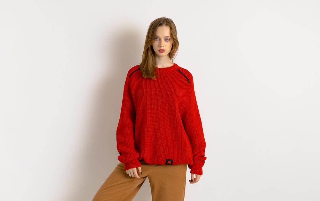 80s Vintage BURBERRYS Made in England Knitwear Woolknit Red Ornament ...