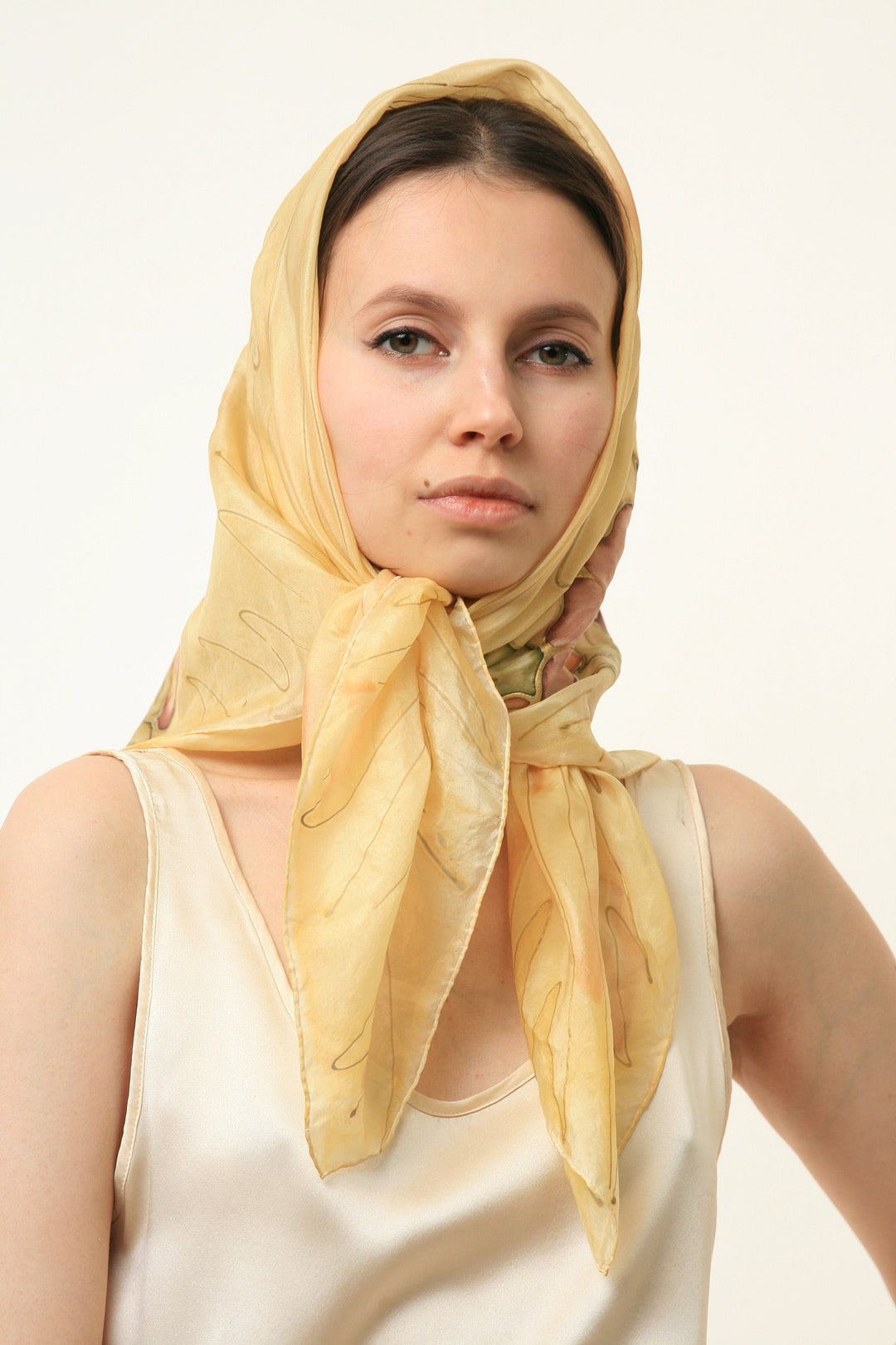 80s Vintage Vtg Rare Beige Pure Silk Seta Seide Soie Abstract Pattern ...