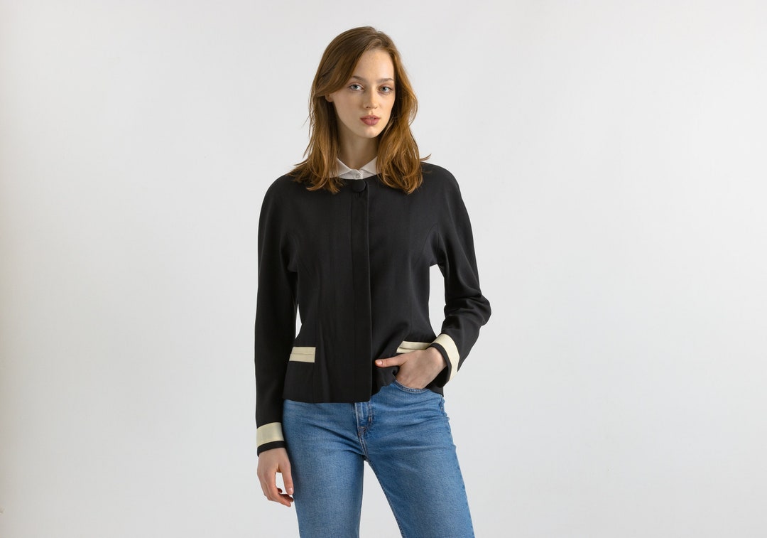 80s Vintage Vtg Rare 100% SILK Seta Seide Lined Crop Black Blazer ...