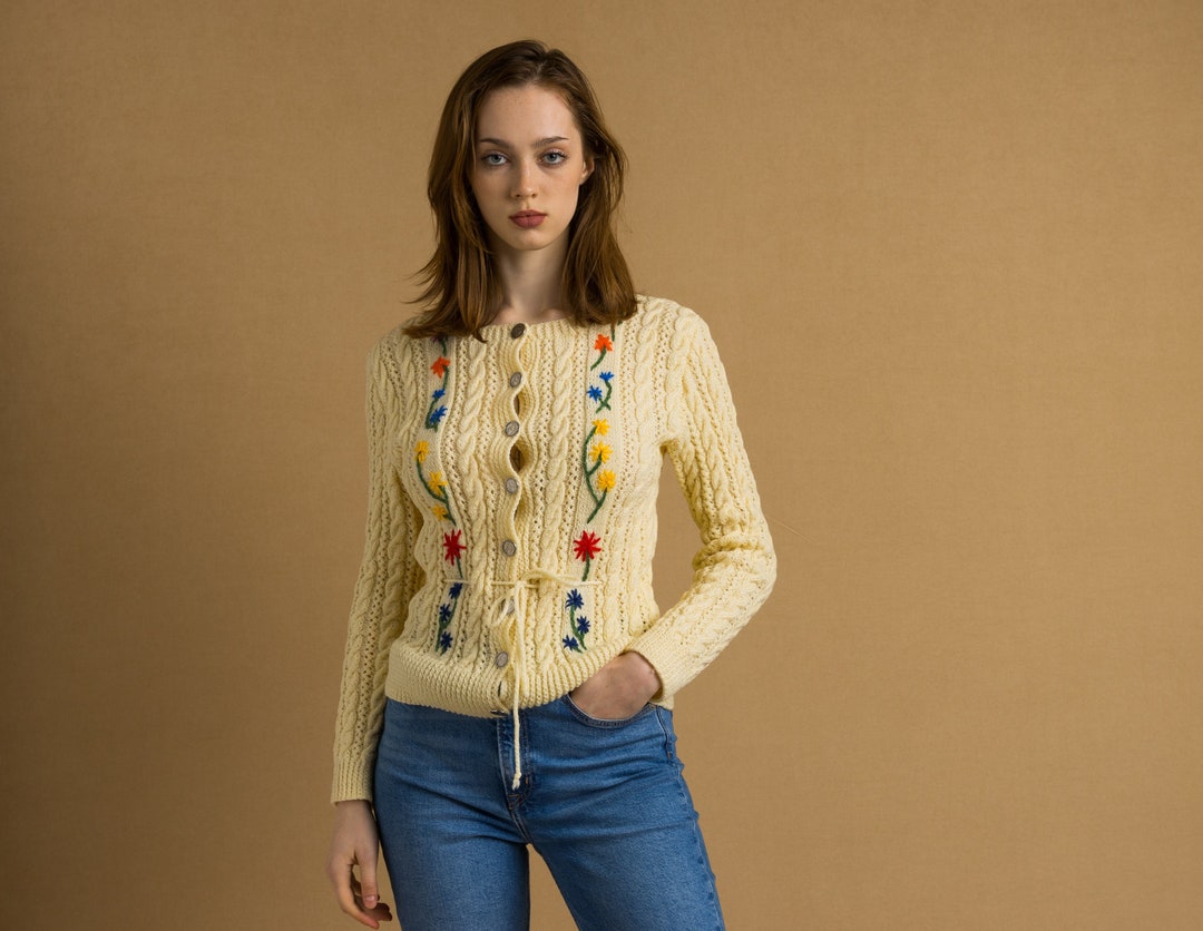 70s Wolkenstricker Cardigan 80s West Germany Cardigan Handmade Wool Cardigan Embroidered Hand ...