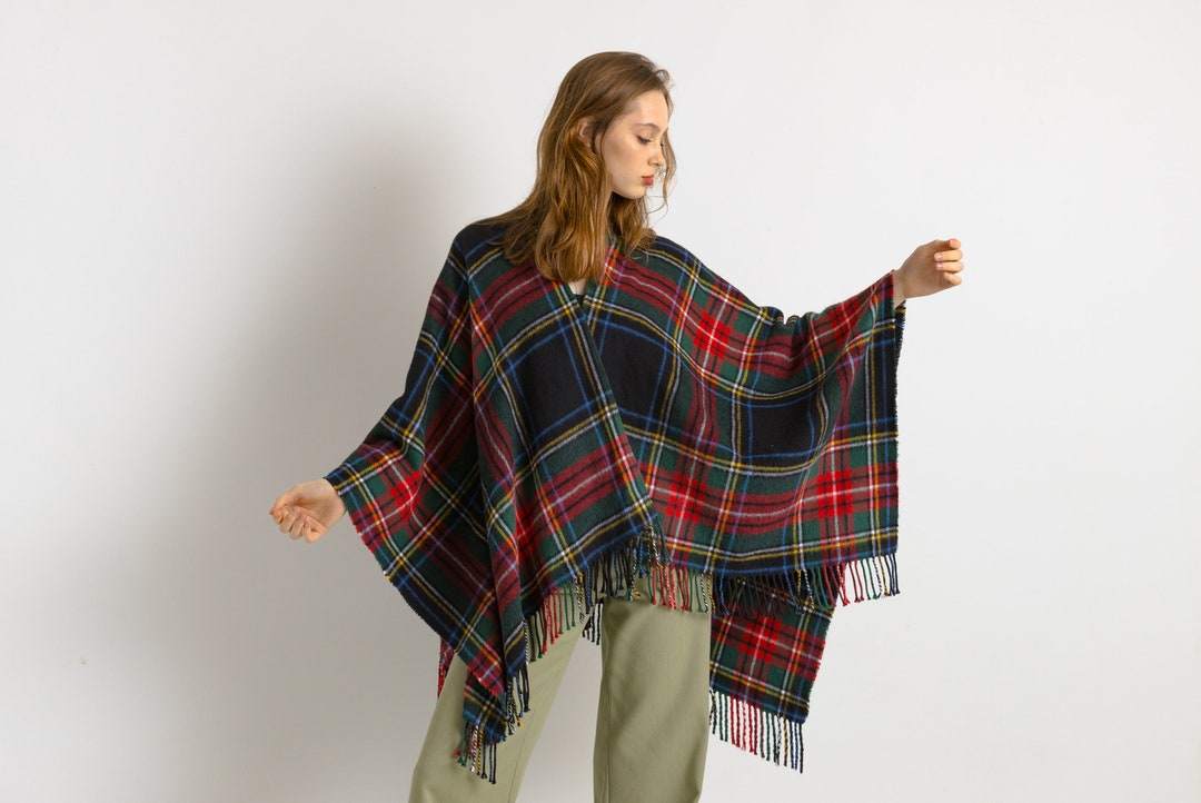 Pre Loved Maje Checked Poncho Scarf in Multicolor Soft Cotton Scarves ...