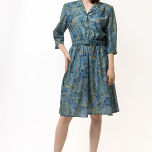 50s DRESS in Blue Beige Abstract Pattern | Pin up Shirt Dress, Floral ...