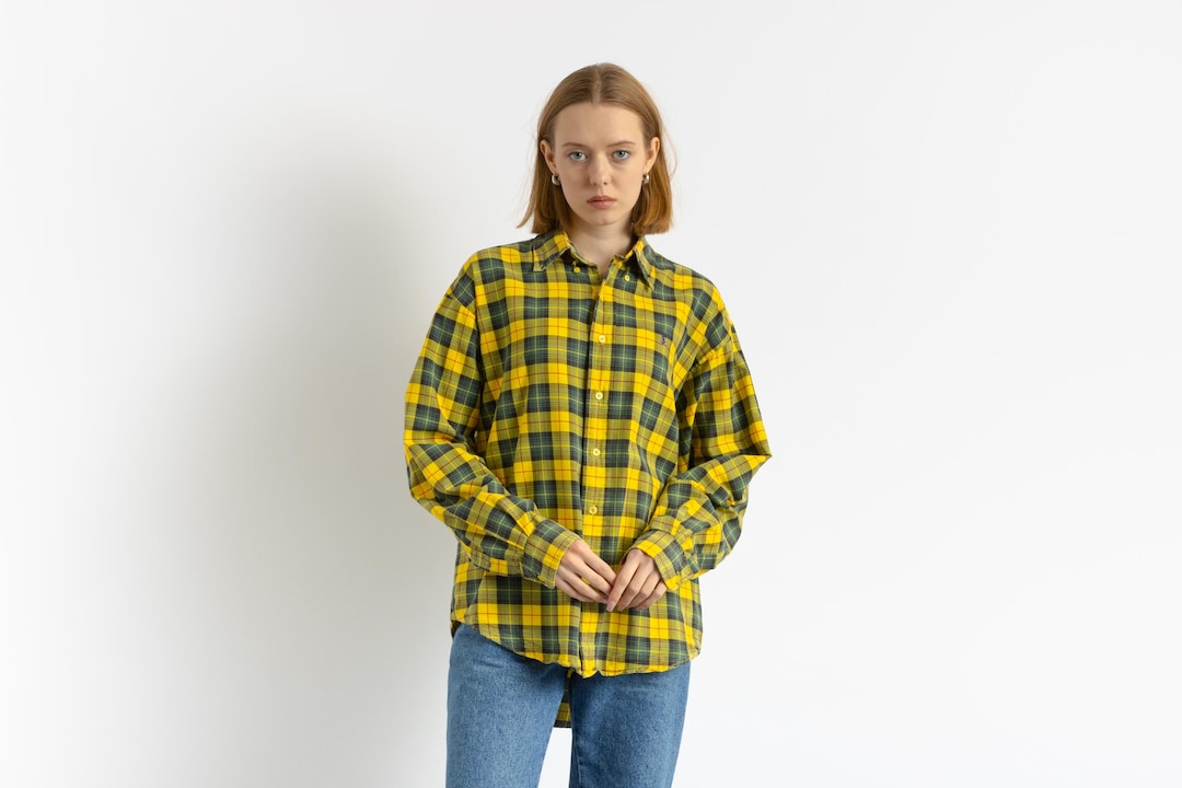 90s Vintage Unisex Yves Saint Laurent YSL Checked Yellow Large Buttons ...