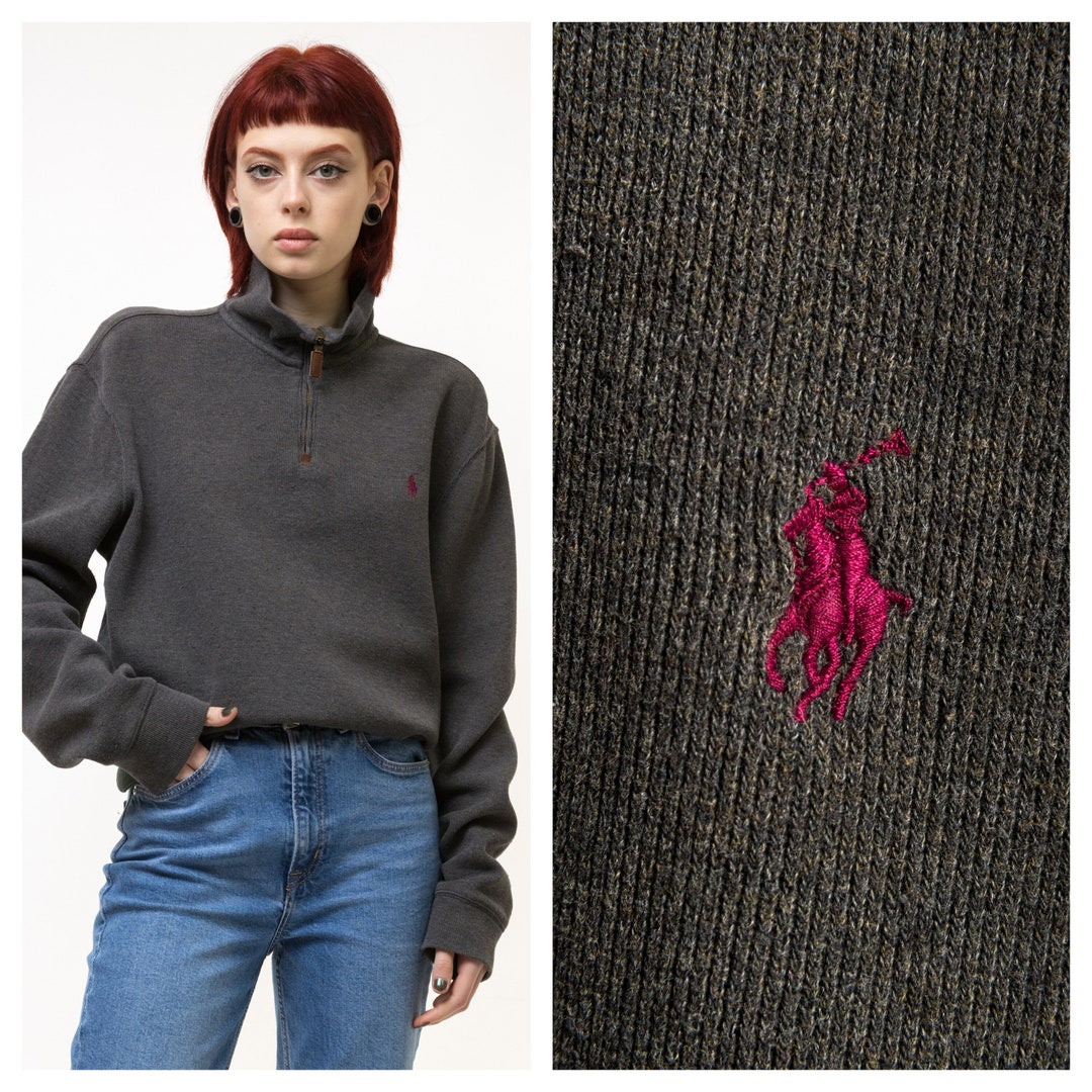 Vintage Polo Ralph Lauren Gray Cotton Oversized Ribbed Henley Quarter ...