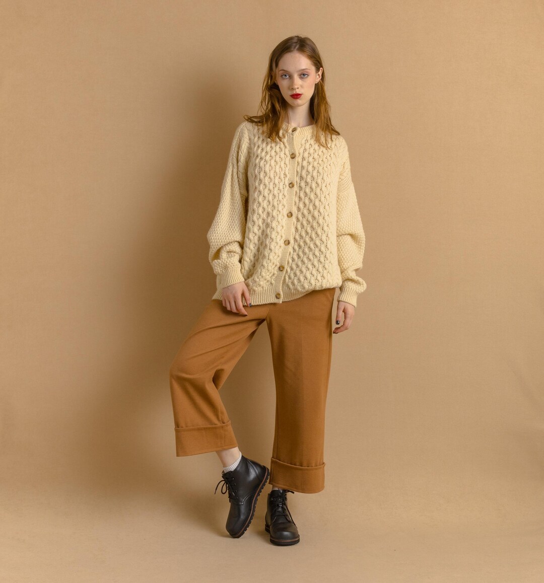 Vintage Cream Chunky Knit Irish Cardigan, Traditional Wool Aran ...