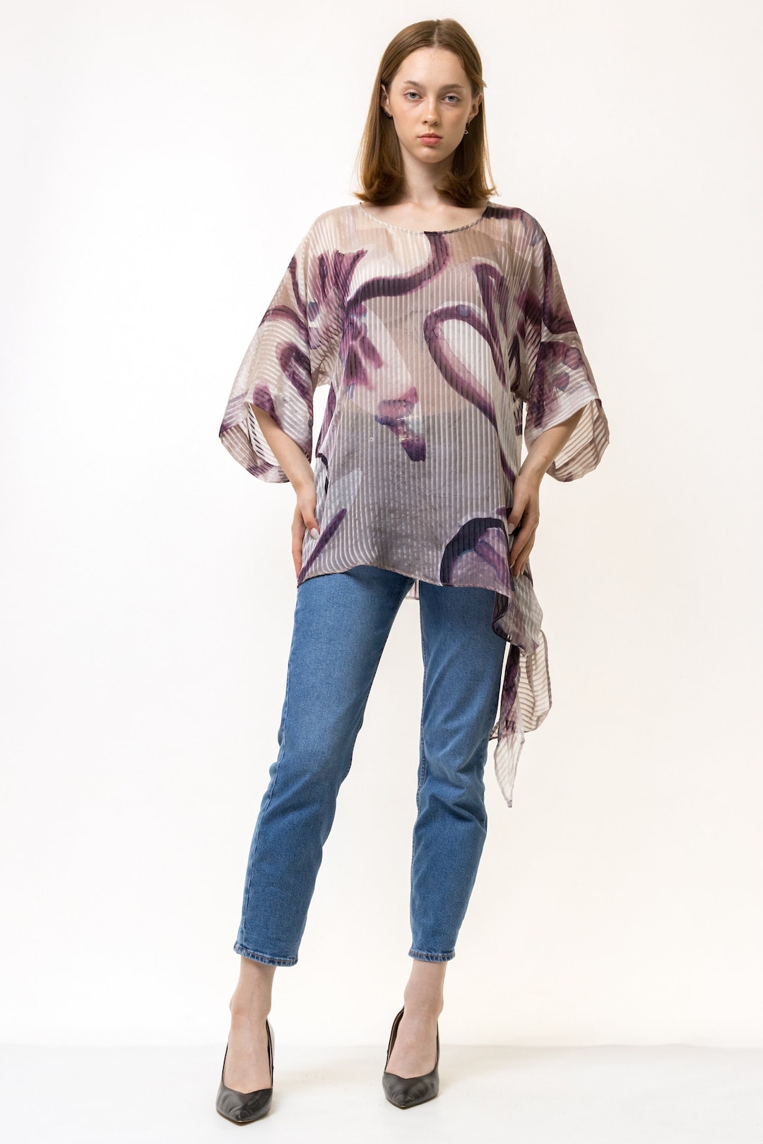 90s Vintage Max Mara Pure Seta Silk Beige Crew Neck Abstract Pattern ...