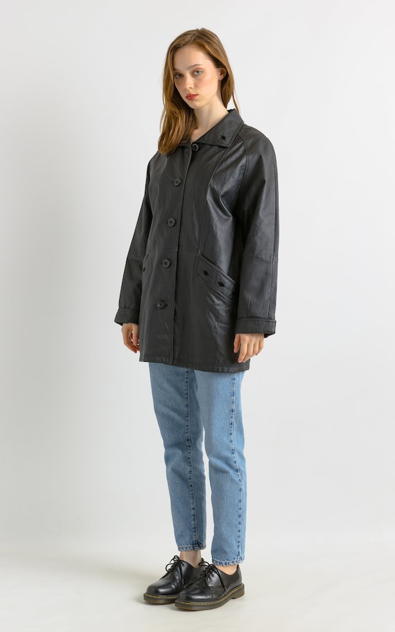 Oversized Leather Blazer Jacket 80's Vintage Women Bu… - Gem