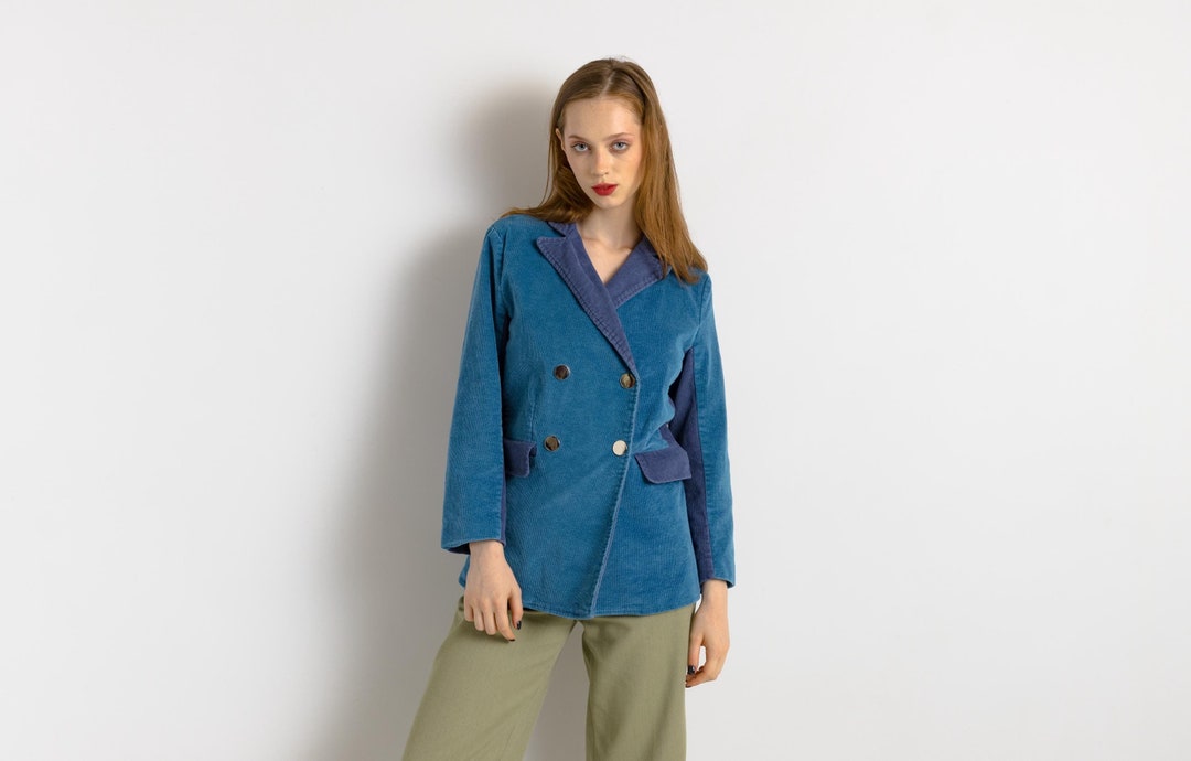 Vintage Corduroy Jacket 80s Women Blue Purple Jacket Zip up Women ...
