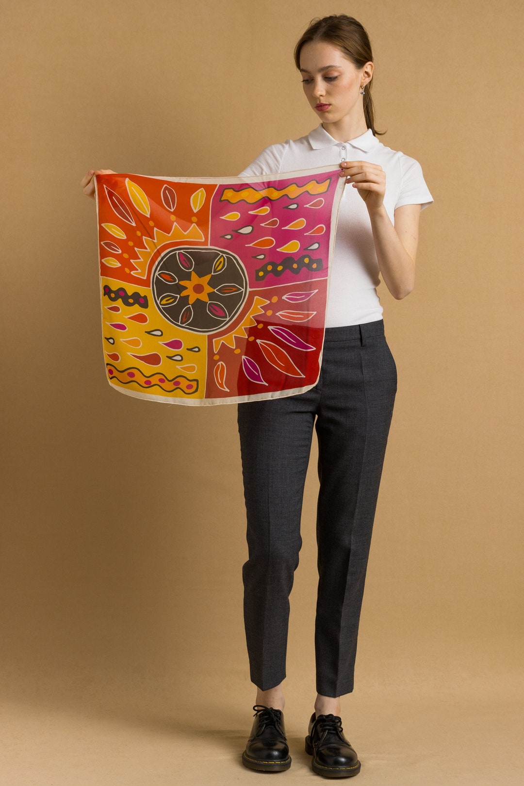 80s Vintage Vtg Rare Multicolor Pure Silk Seta Seide Soie Abstract ...