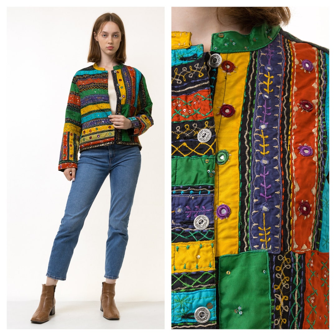Vintage Aztec Ethnic Light Wool Silk Patterned Jacket Navajo Ethno Boho ...