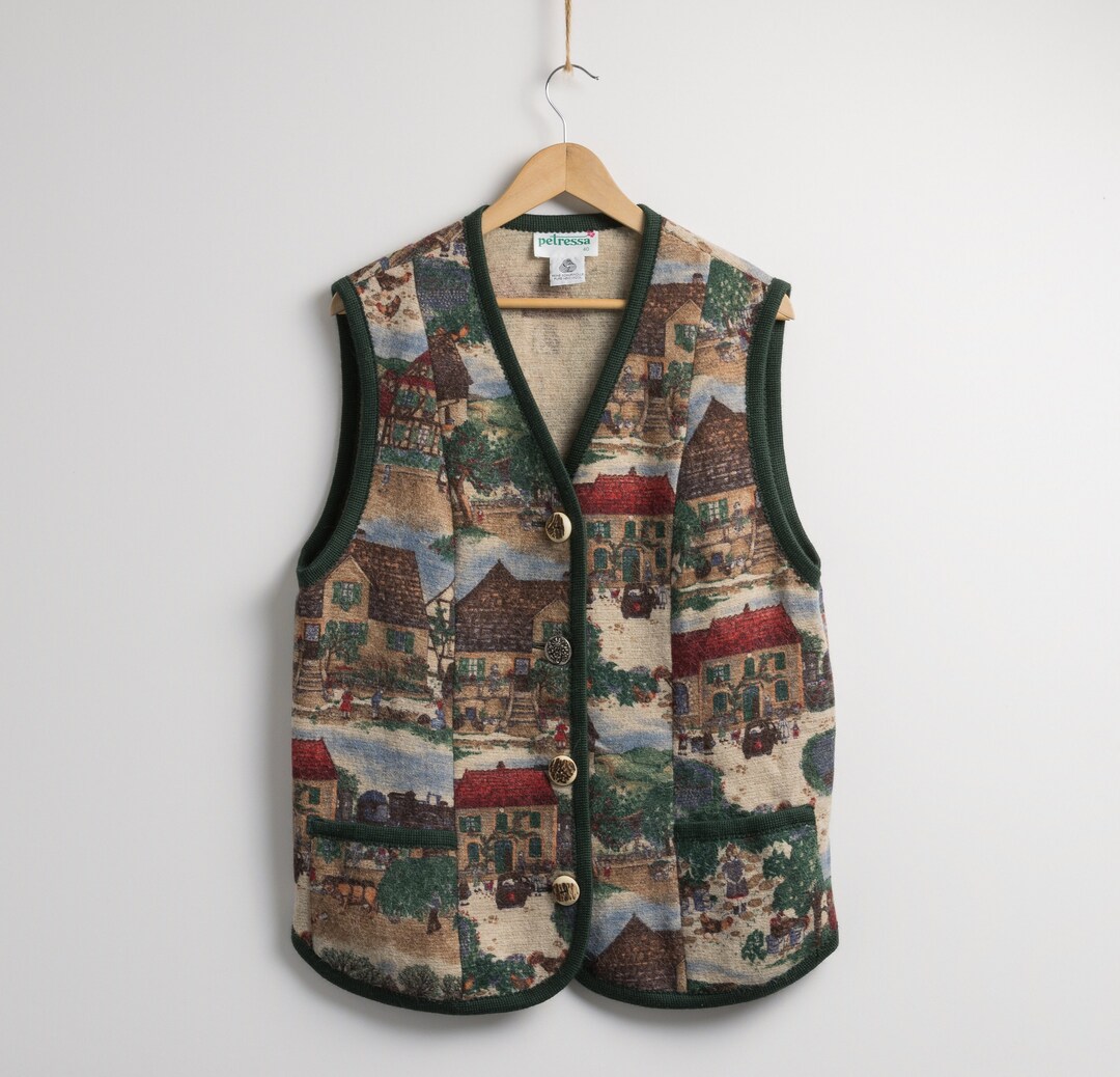 Vest 80s West Germany Vest Folk Print Wool Buttons Vest Tyrolean ...