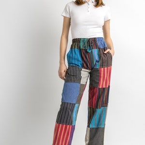 Hippie Patchwork Abstract Pattern Vintage 90s Cotton Pants Woman Size ...