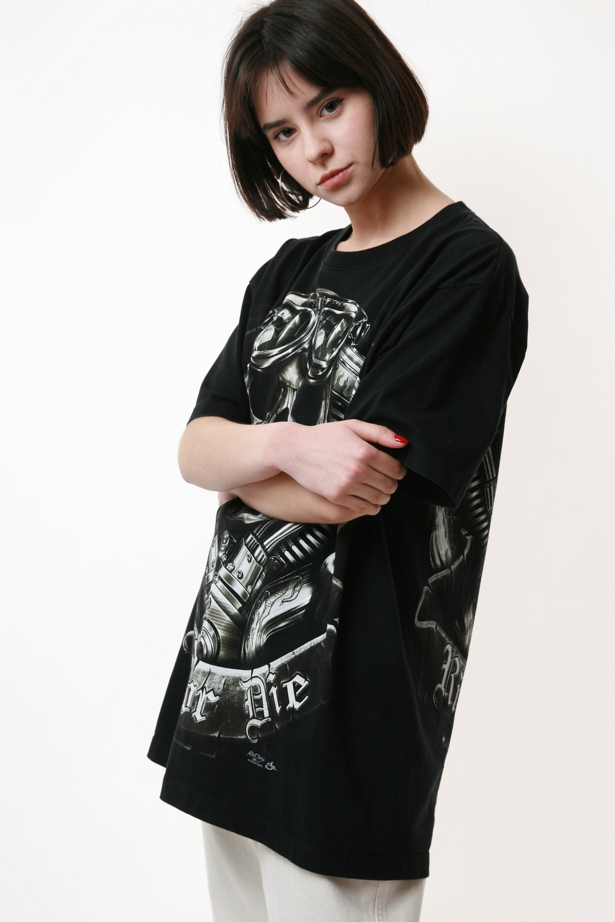 90s Rare Rock Rocker Skull Skeleton Vintage Oldschool Graphic Print ...