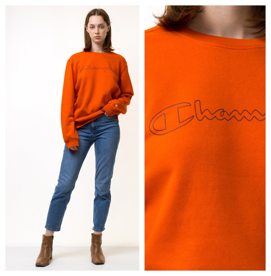 90s Vintage CHAMPION Sweatshirt Orange Sweatshirt Champion Size Men's M ...