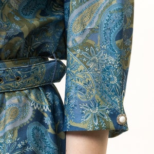 50s DRESS in Blue Beige Abstract Pattern | Pin up Shirt Dress, Floral ...