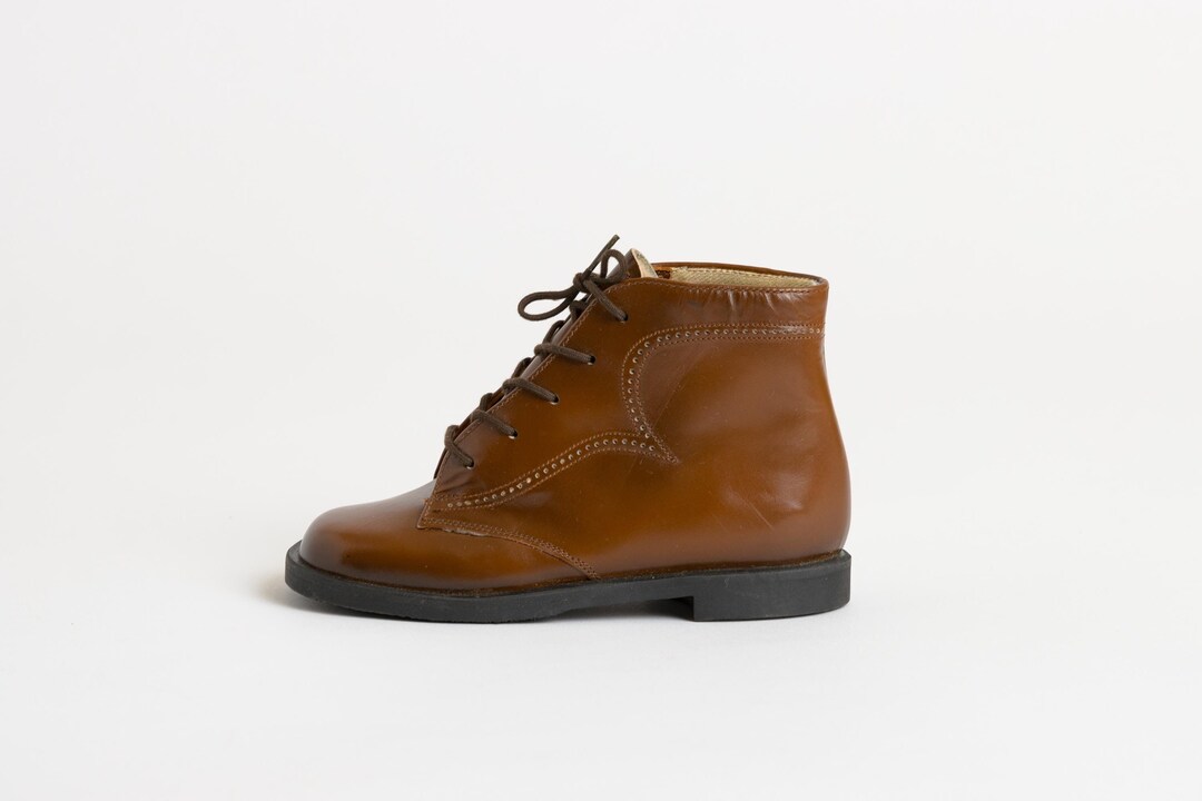 Vintage 70s BALLY Kids Pour Supports Lether Brown Square Toes Boots ...