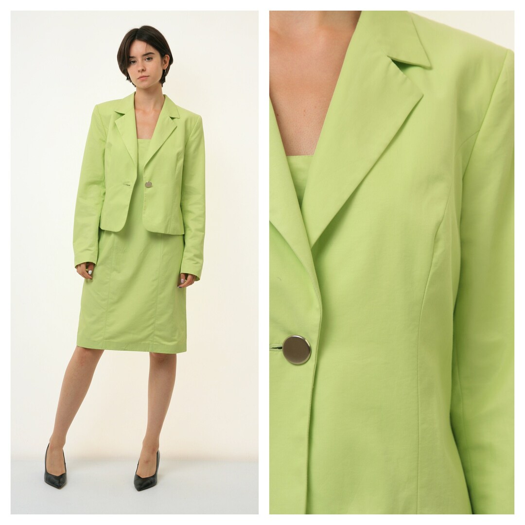 90s Vintage Vtg Retro Woman Suit Sleeveless Dress in Green and Blazer ...