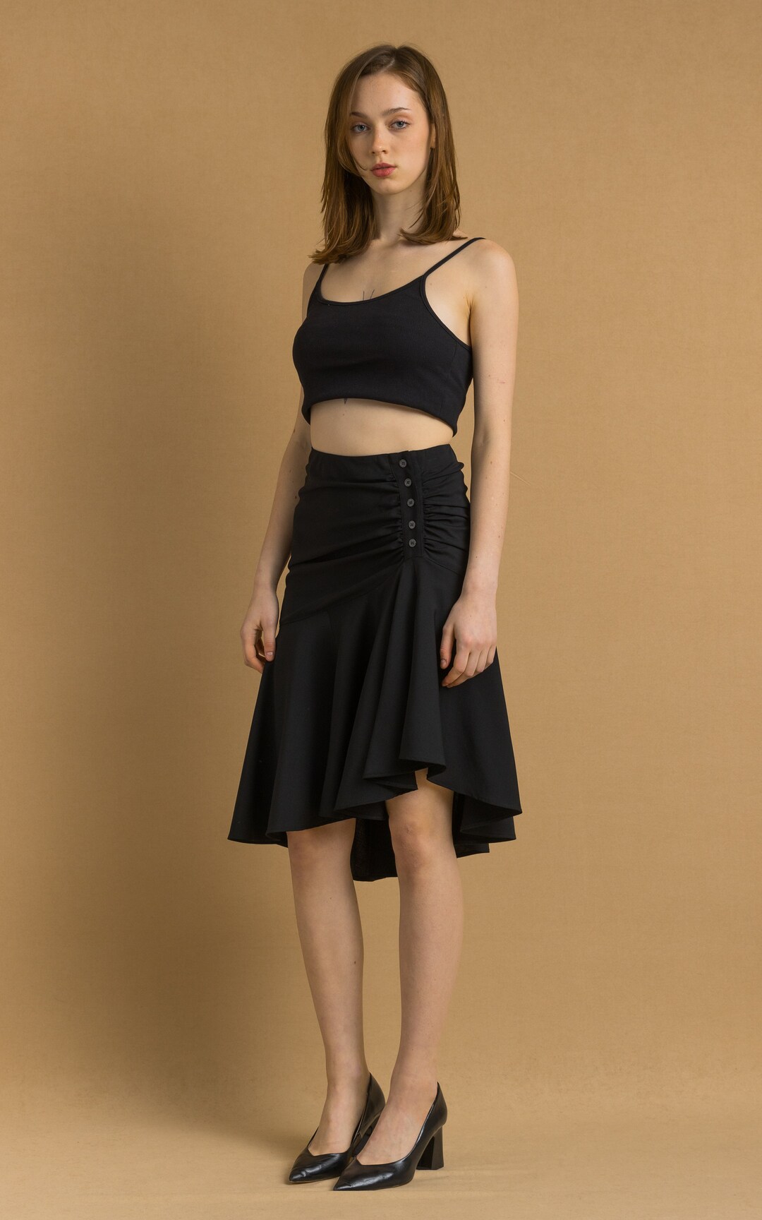 Vintage 00s Paul Joe Black Wool High Waisted Skirt/ Made in France Wool ...