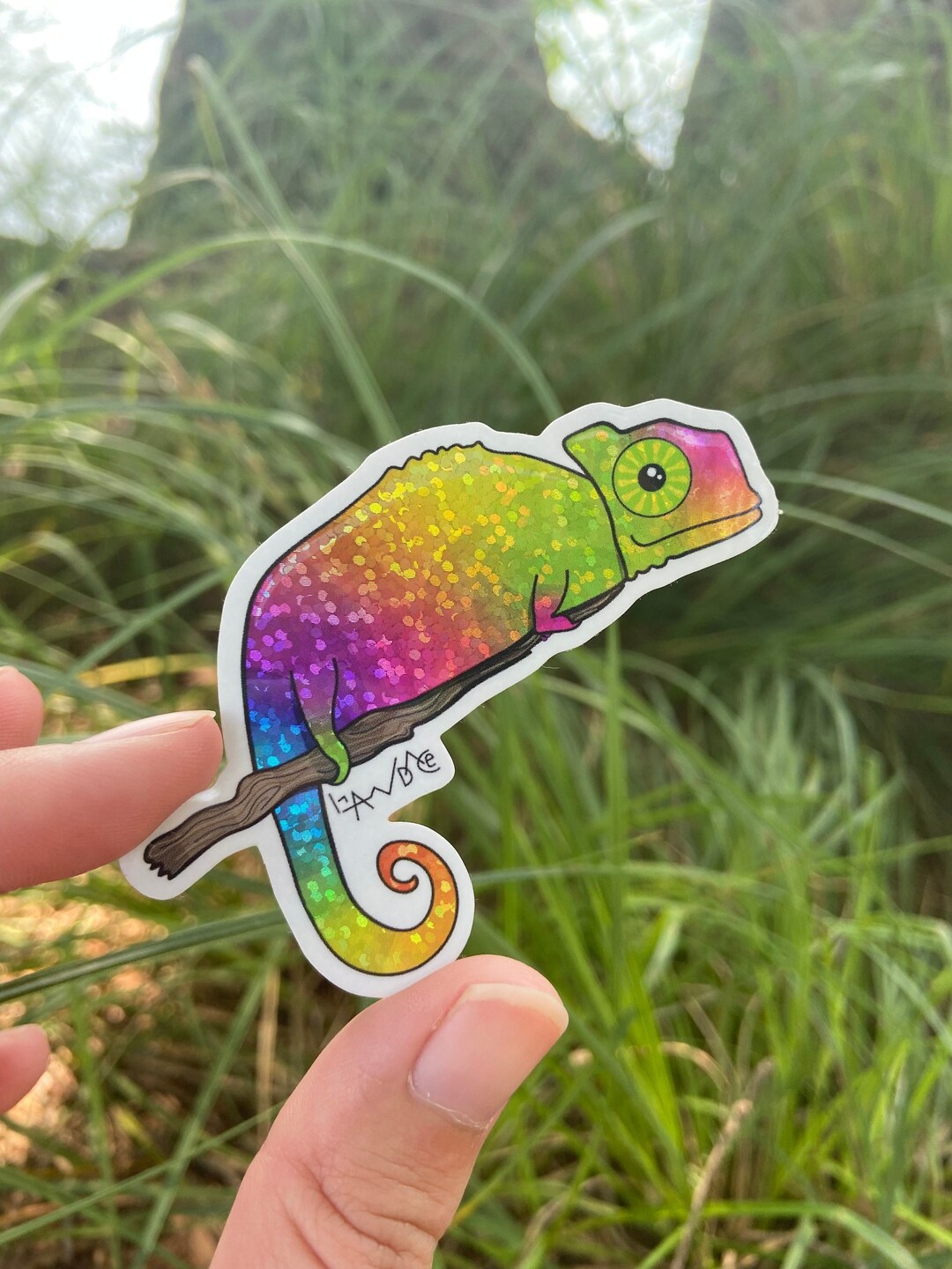 Rainbow Chameleon Sticker (glitter) - Etsy