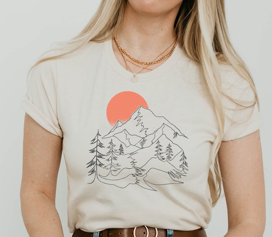 Line Landscape T-shirt, Modern Landscape Shirt, Mountain Landscape Tee ...