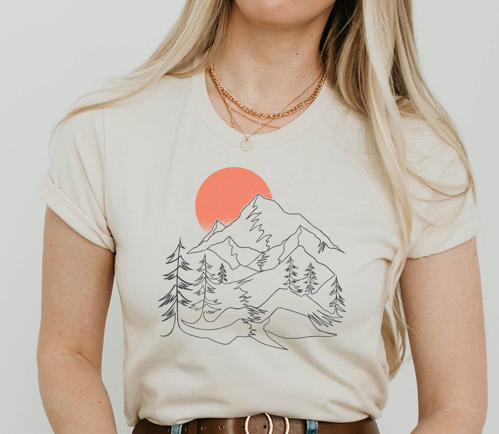 Line Landscape T-shirt, Modern Landscape Shirt, Mountain Landscape Tee ...