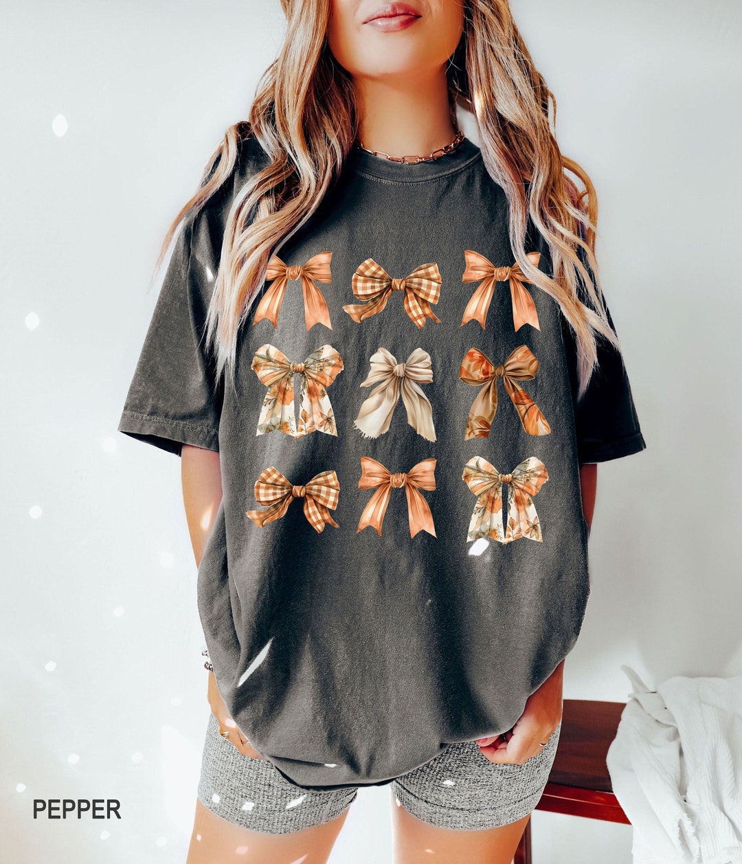 Comfort Colors® Retro Fall Pumpkin Bow T-shirt, Fall T-shirt, Cute ...