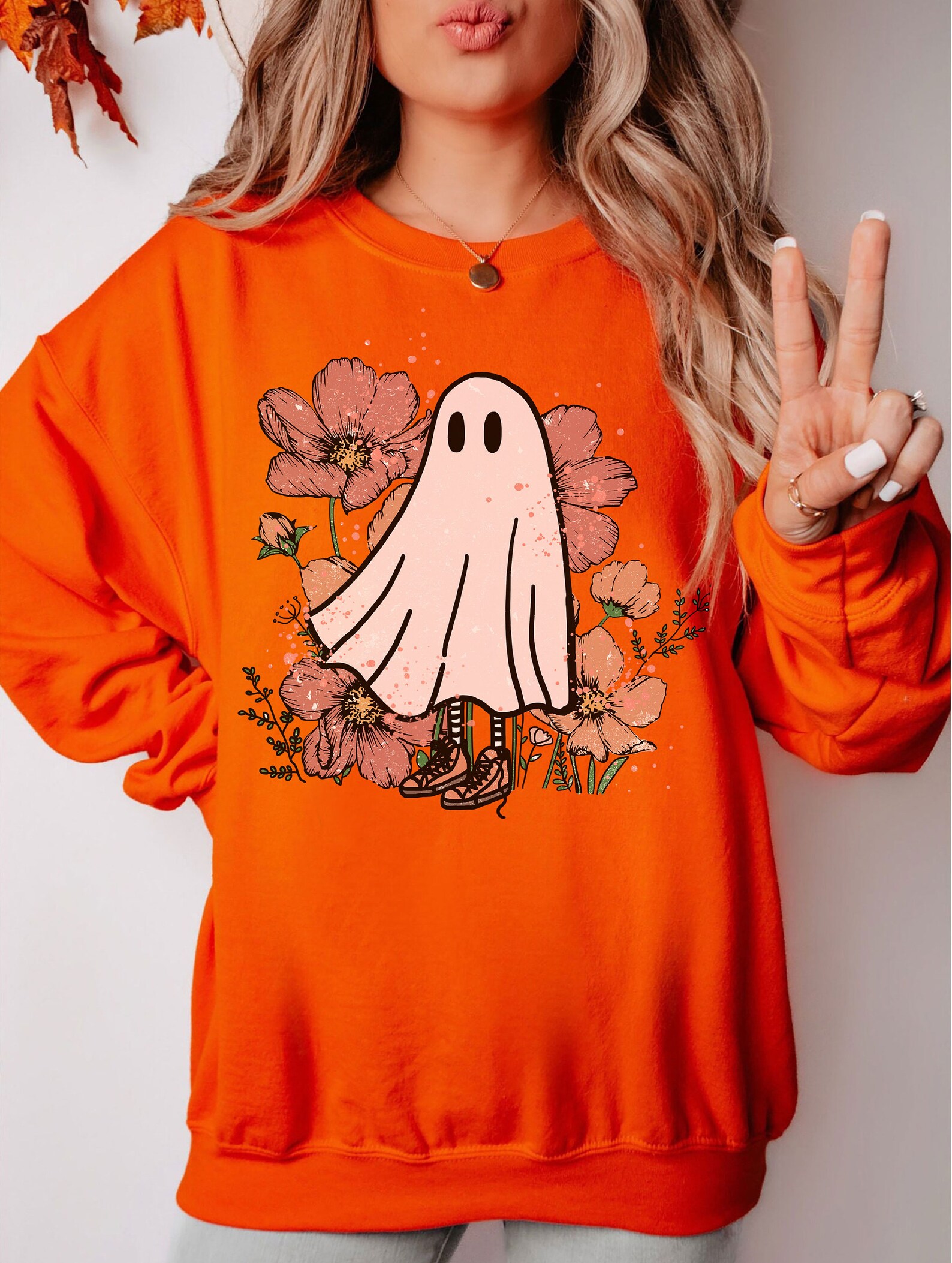 Vintage Floral Ghost Sweatshirt Cute Woman Halloween Sweater - Etsy