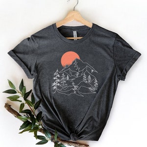 Line Landscape T-shirt, Modern Landscape Shirt, Mountain Landscape Tee ...