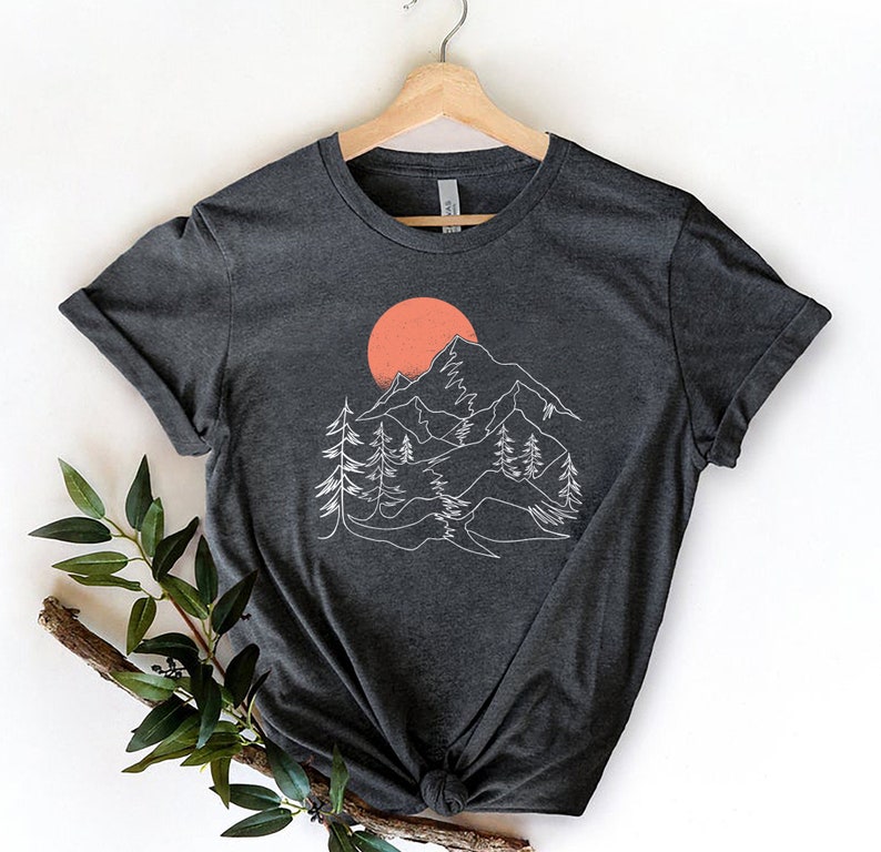 Line Landscape T-shirt, Modern Landscape Shirt, Mountain Landscape Tee ...