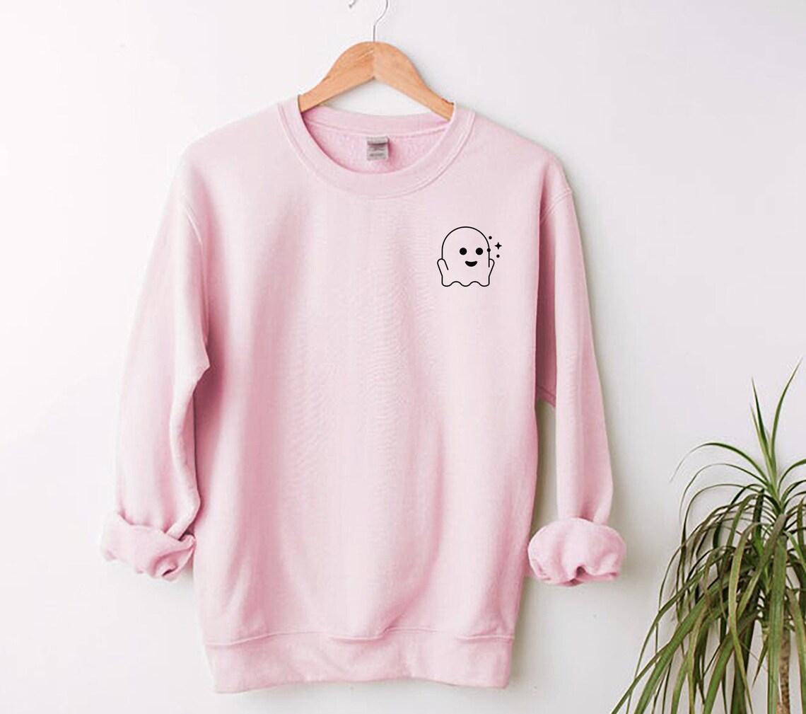 Cute Ghost Sweatshirt Minimal Halloween Sweater Ghost Pocket - Etsy