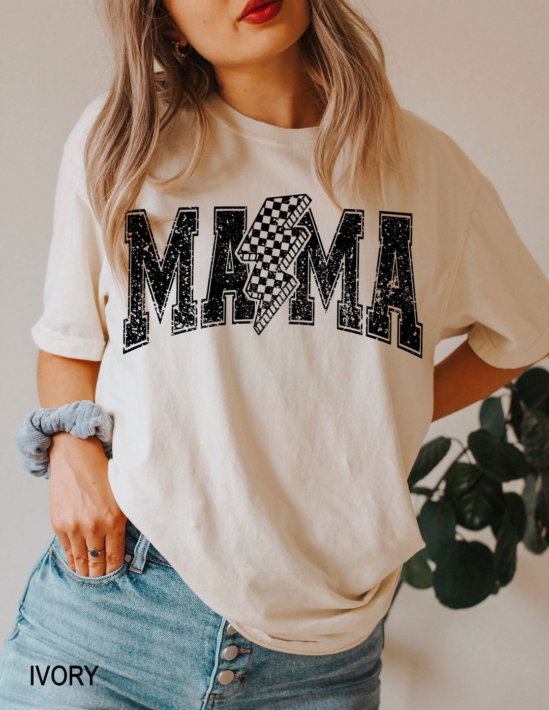 Mama Checkered Bolt Distressed T-shirt, Mama T-shirt, Strong Woman ...