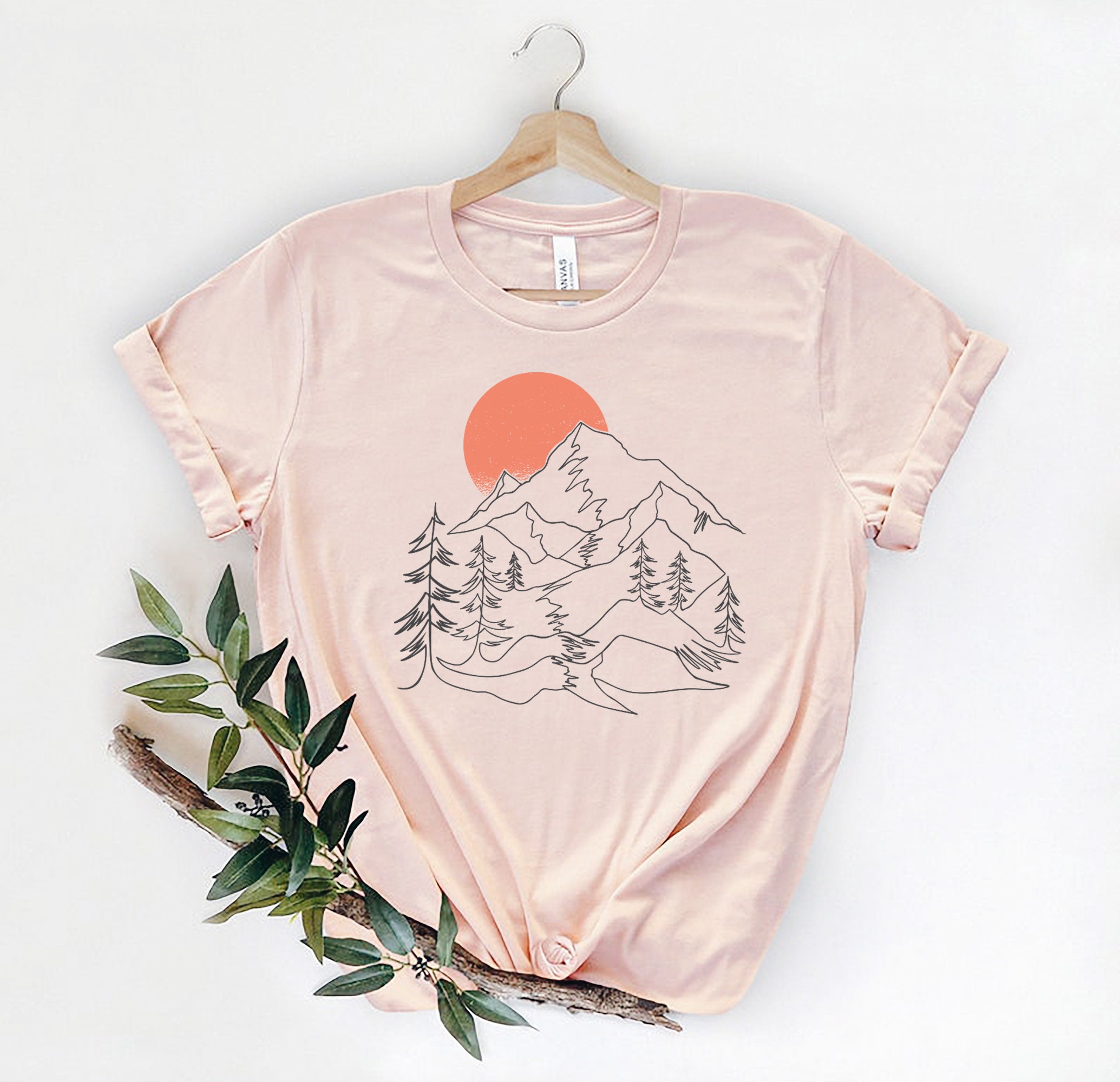 Line Landscape T-shirt, Modern Landscape Shirt, Mountain Landscape Tee ...