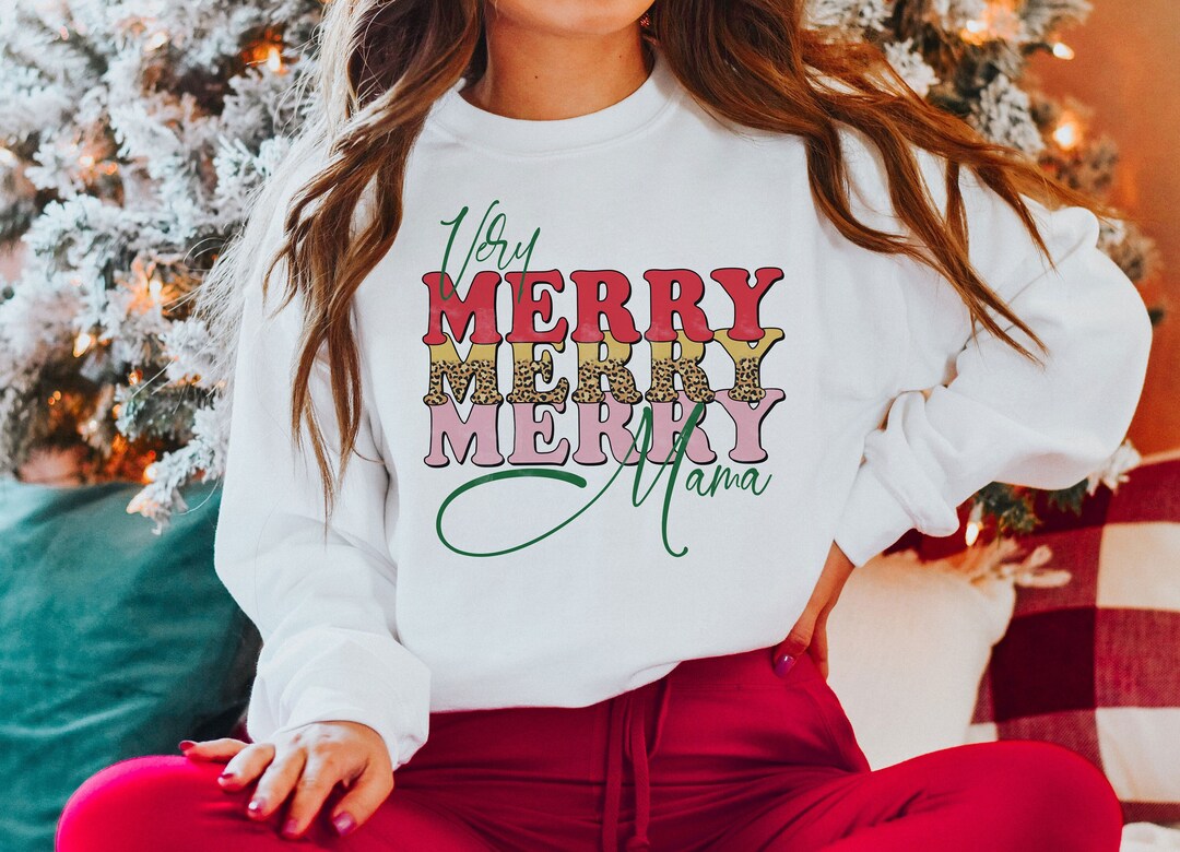 Very Merry Mama Swetashirt, Retro Merry Mama Tshirt, Mom Chritmas Tee ...