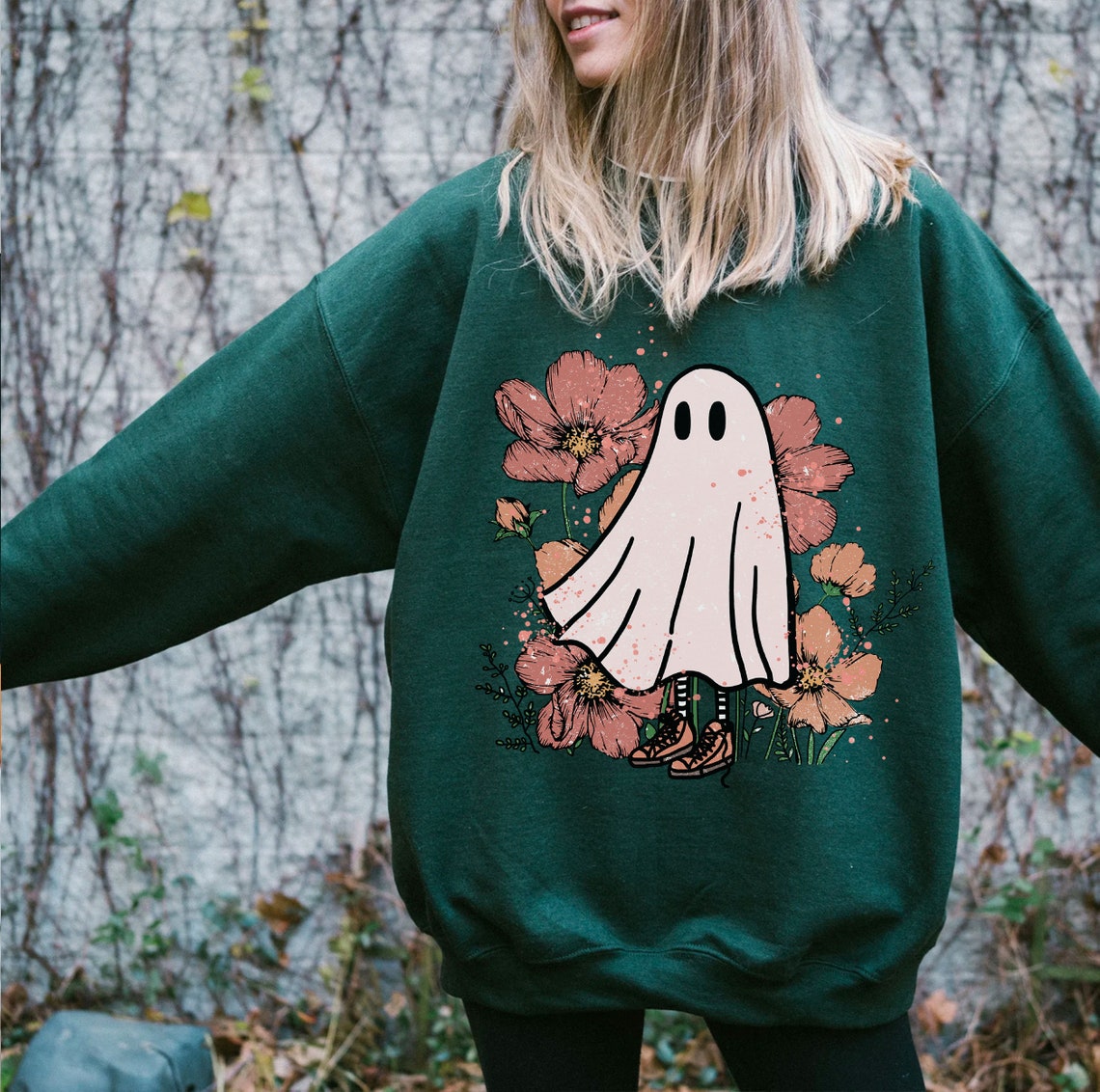 Vintage Floral Ghost Sweatshirt Cute Woman Halloween Sweater - Etsy