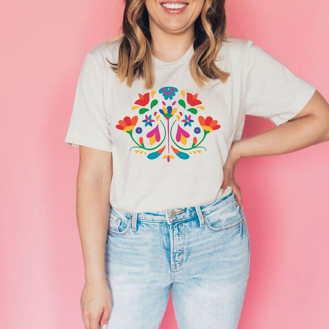 Otomi Flower T-shirt, Colorful Trendy Tee, Otomi Flowers Shirt, Mexico ...
