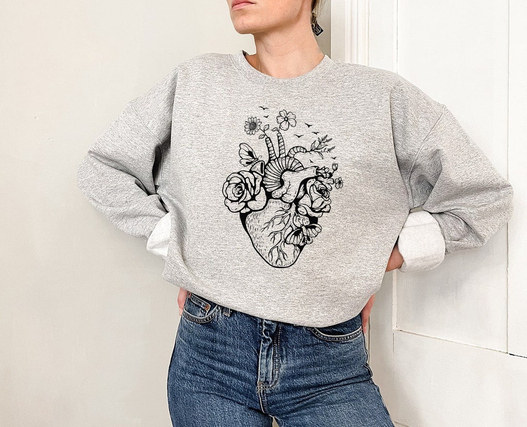 Floral Heart Sweatshirt, Heart Shirt, Nurse Gift, Cardiac, Heart ...