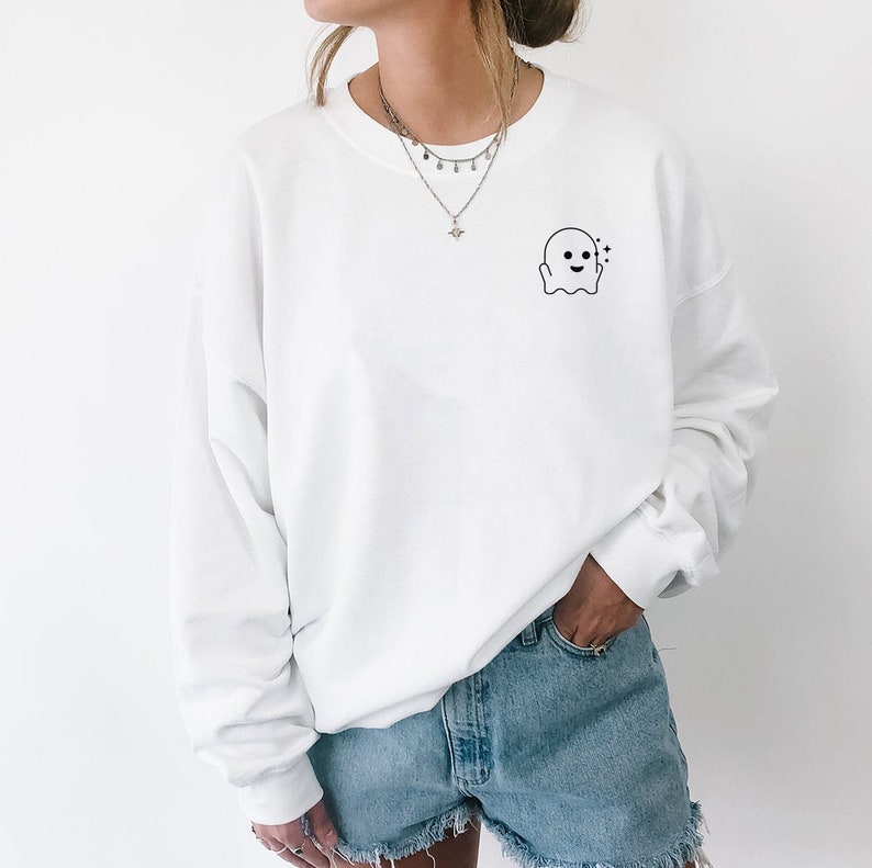 Cute Ghost Sweatshirt Minimal Halloween Sweater Ghost Pocket - Etsy