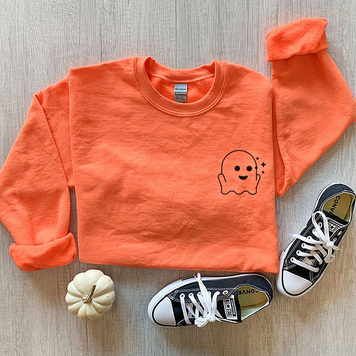 Cute Ghost Sweatshirt Minimal Halloween Sweater Ghost Pocket - Etsy