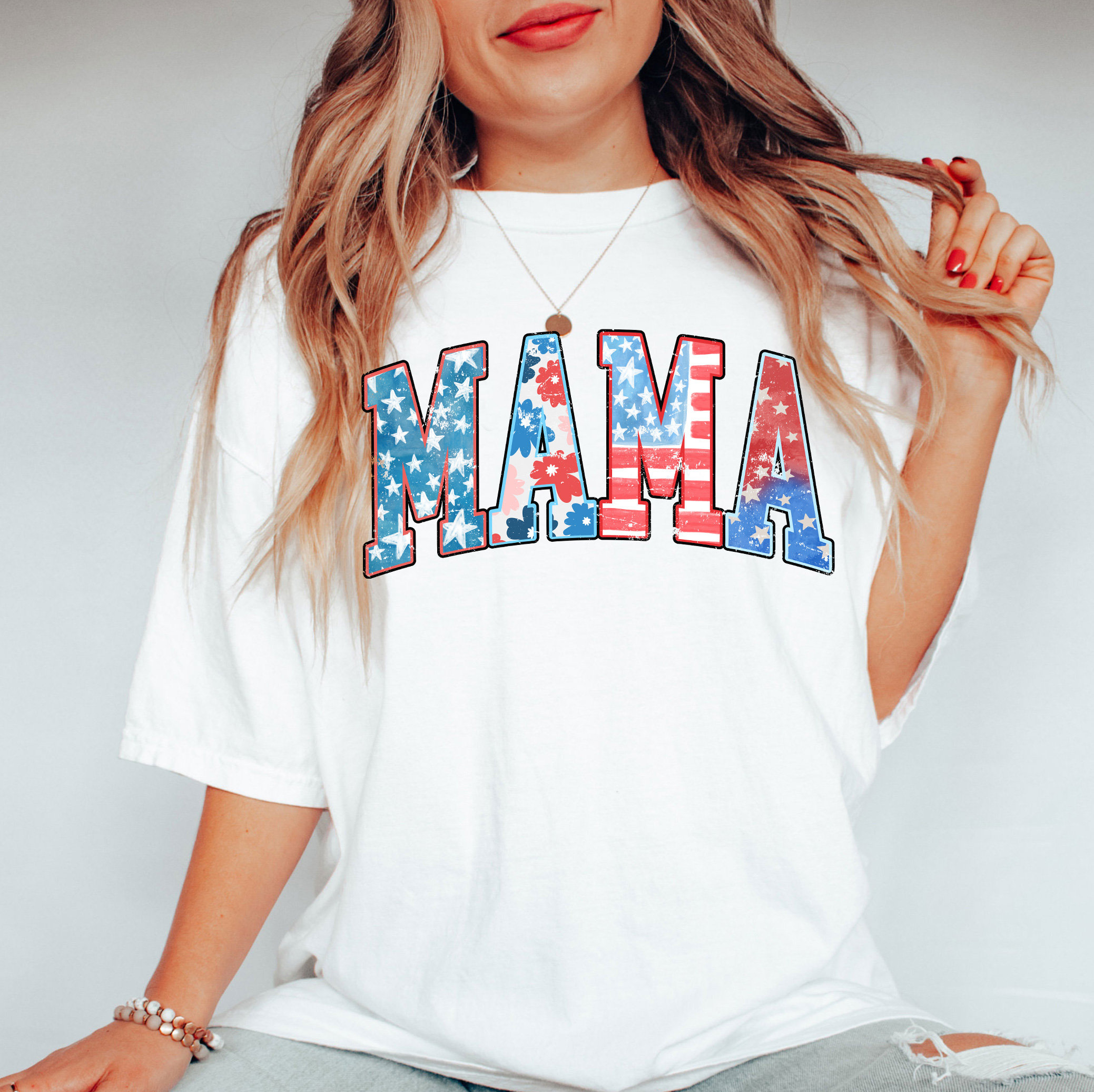 American Mama T-shirt, Mama T-shirt, Retro Mama America Tee, 4th of ...