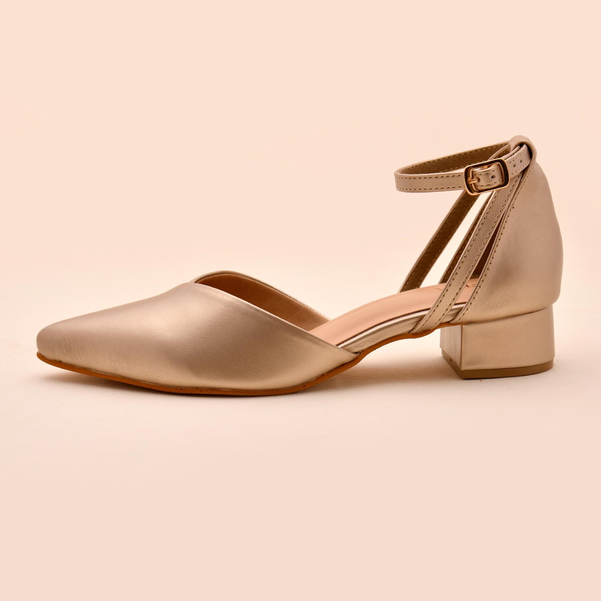 Champagne Gold Wedding Shoes With Low Block Heel | Classic Bridesmaid ...