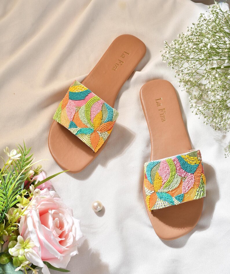 Multicolour Floral Embellished Slider | Handmade Slider | Bride Gift ...