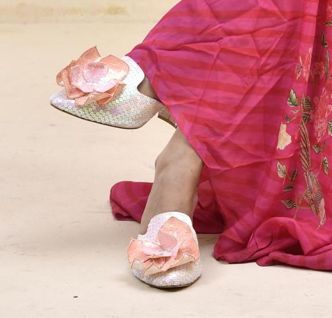 Ethnic White Floral Block Heels Handmade Shoes Artisanal Footwear ...