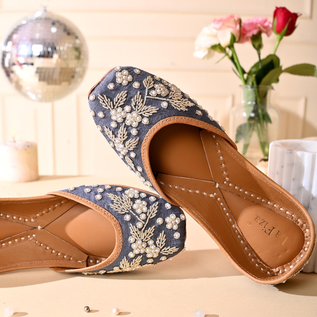 Women's Midnight Blue Embroidered Jutti | Indian Khussa Sandal | Bridal ...