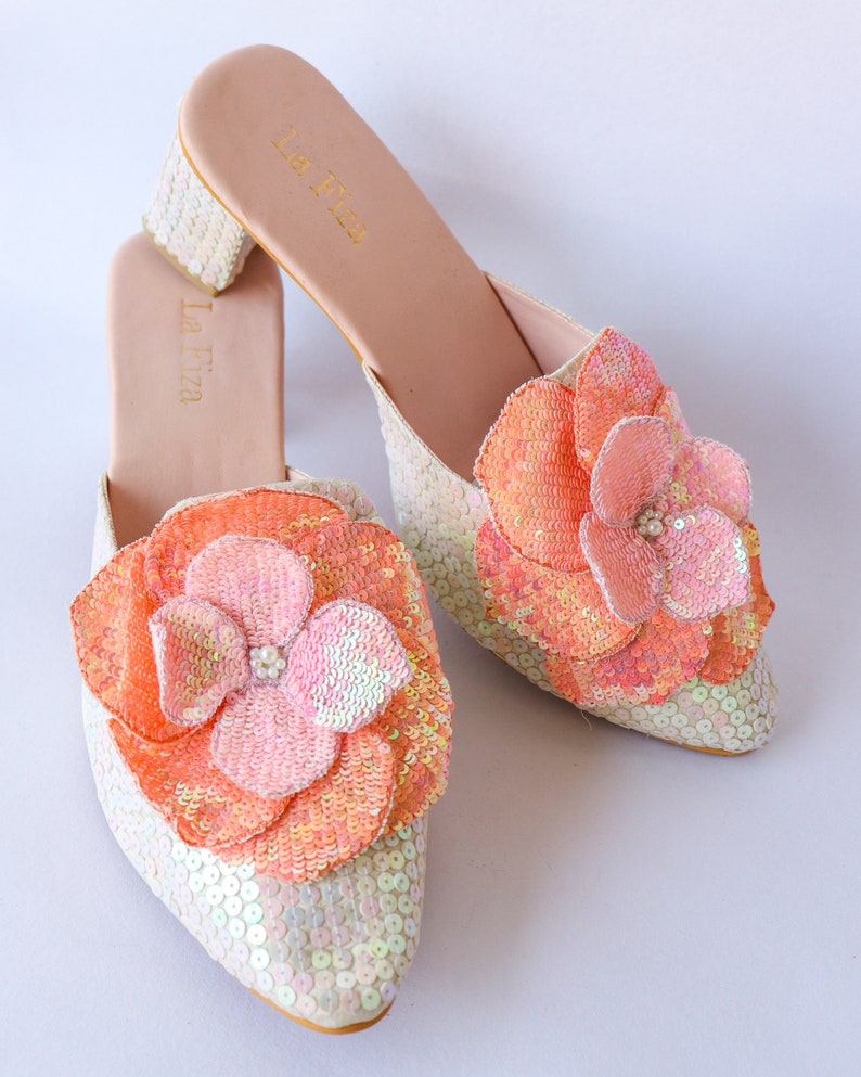 Ethnic White Floral Block Heels Handmade Shoes Artisanal Footwear ...