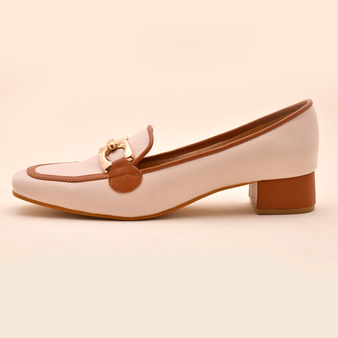 Women's Ivory Broad Toe Loafers | Closed Back Block Heels | Formal Wear ...