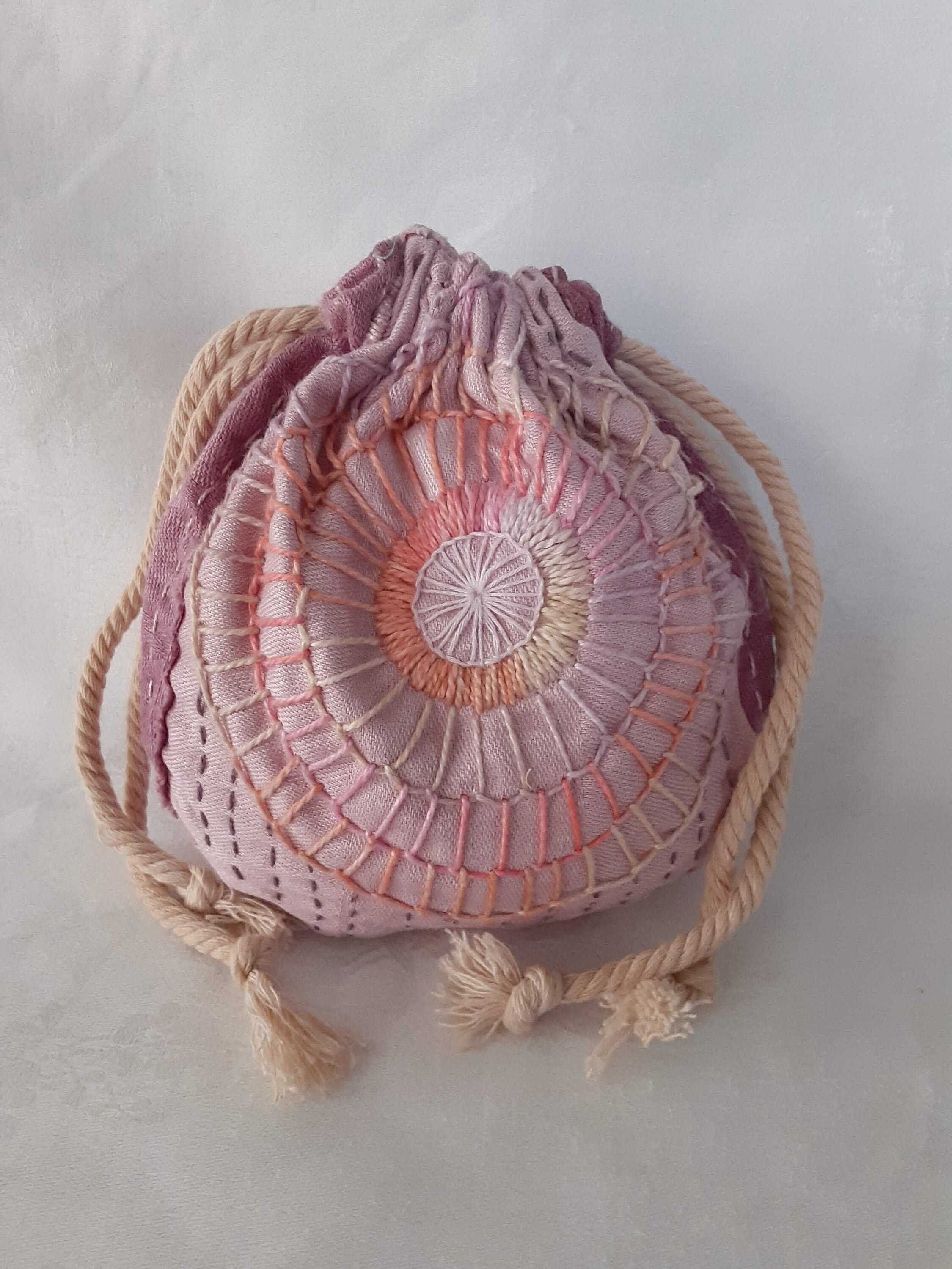 Handmade, Slow Stitch, Boro Stitched, Pouch, Vintage Linen, Hand-dyed ...