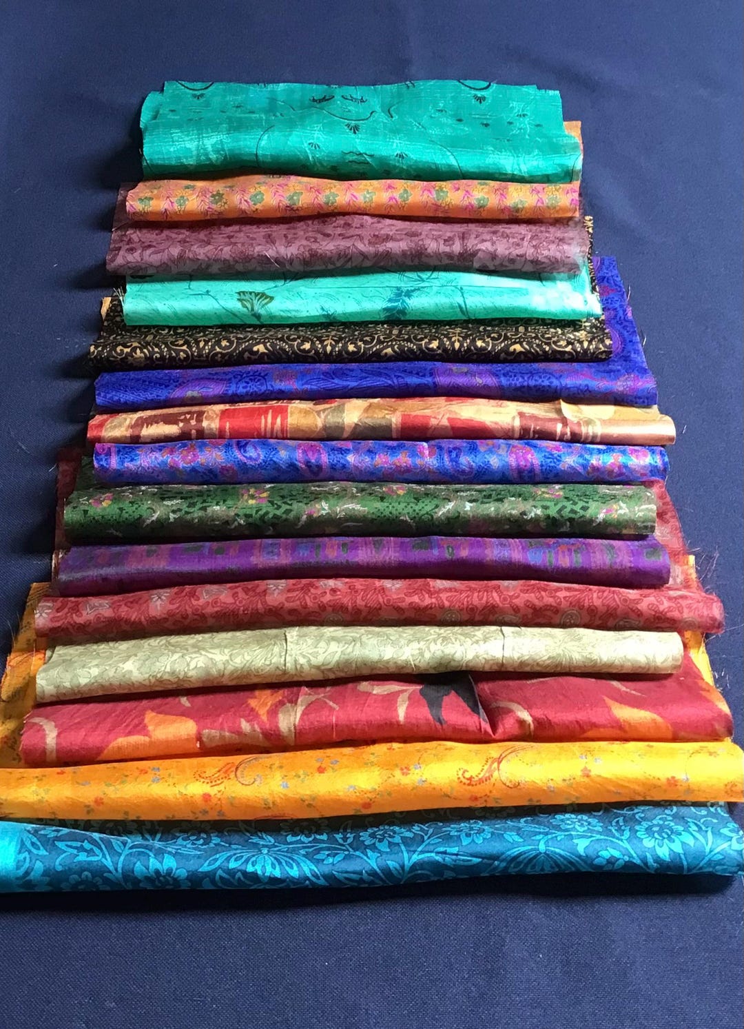 Pure Silk Sari Fabric Pieces, Mixed Colors, 10x10 Inch (pack of 15 ...